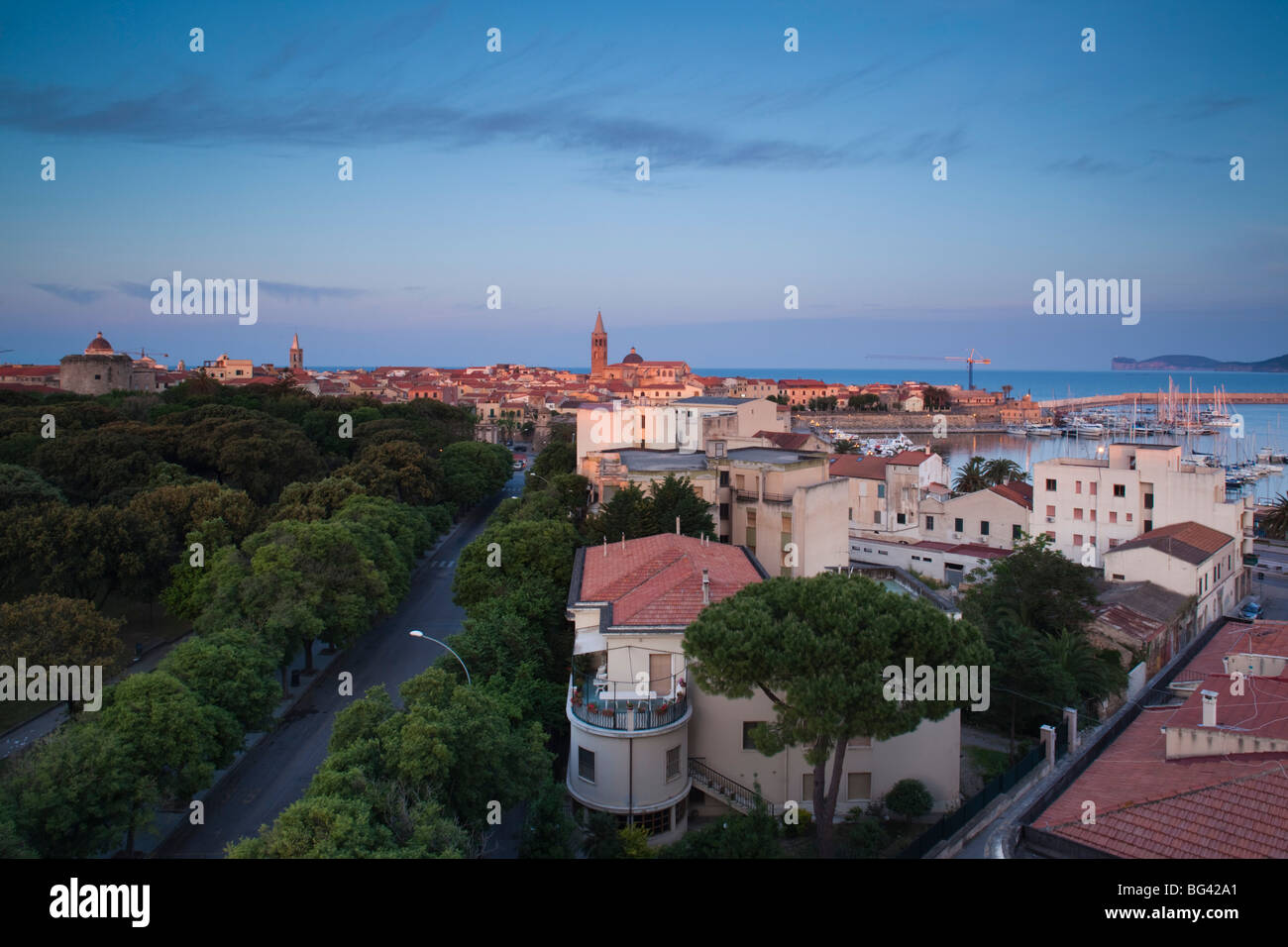 Italy, Sardinia, Western Sardinia, Alghero, aerial town view from the ...