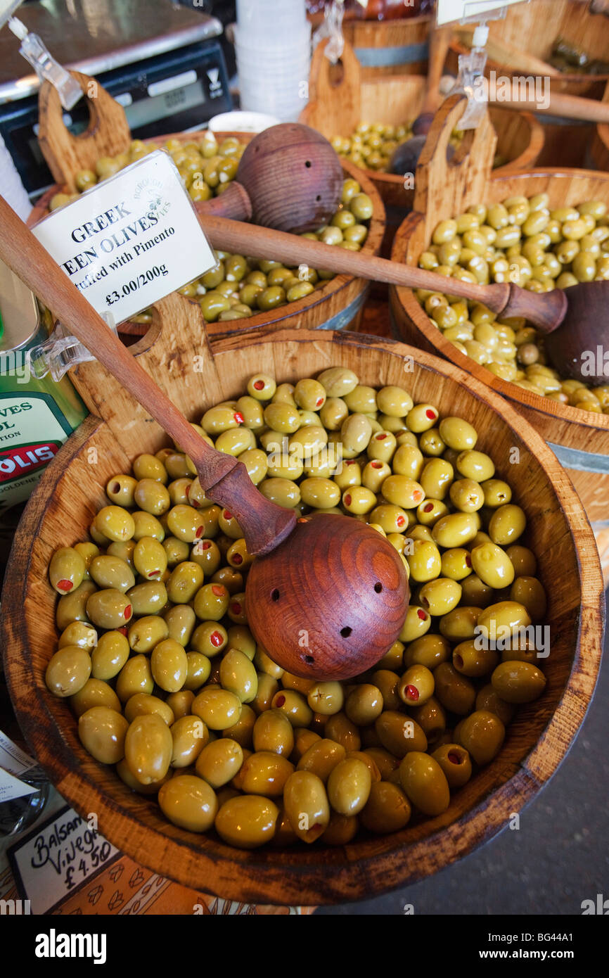 England, London, Southwark, Borough Market, Olive Stall, Olive Display ...