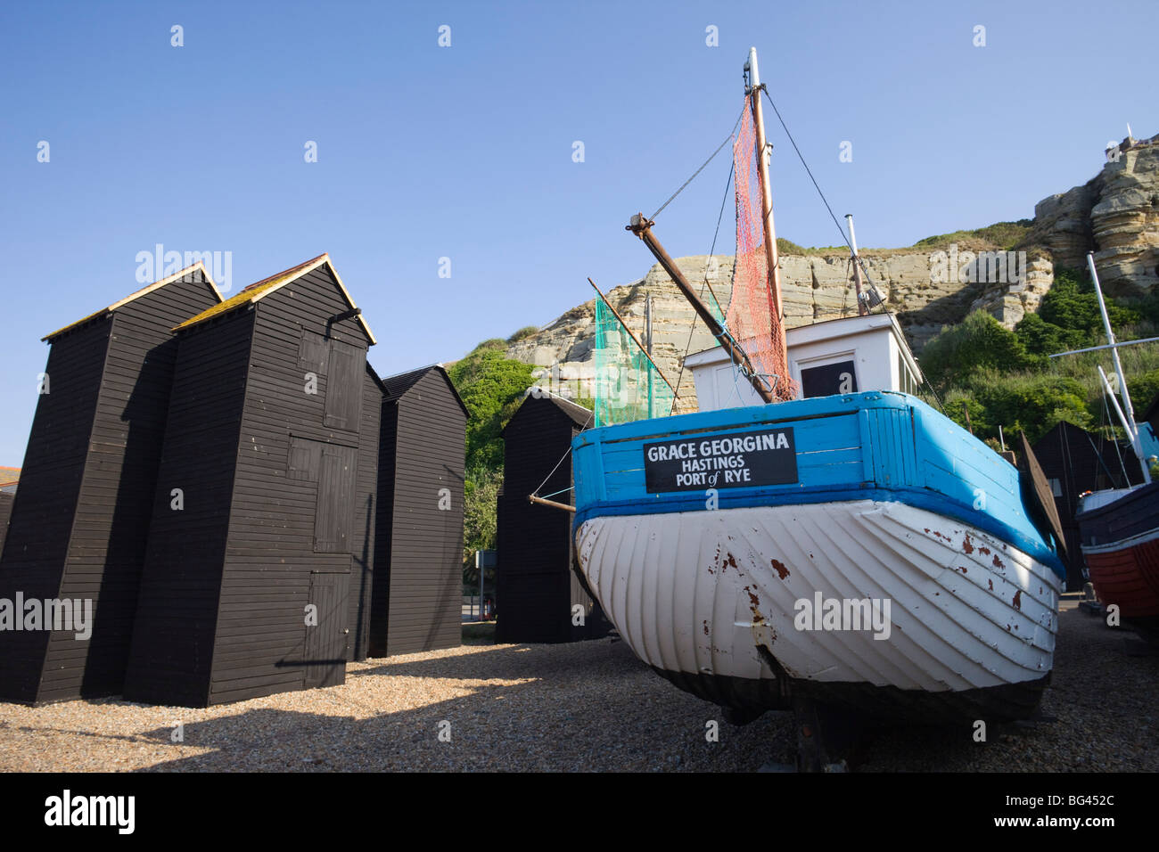 England, East Sussex, Hastings, Fishing Boats and Net Shops in Hastings ...