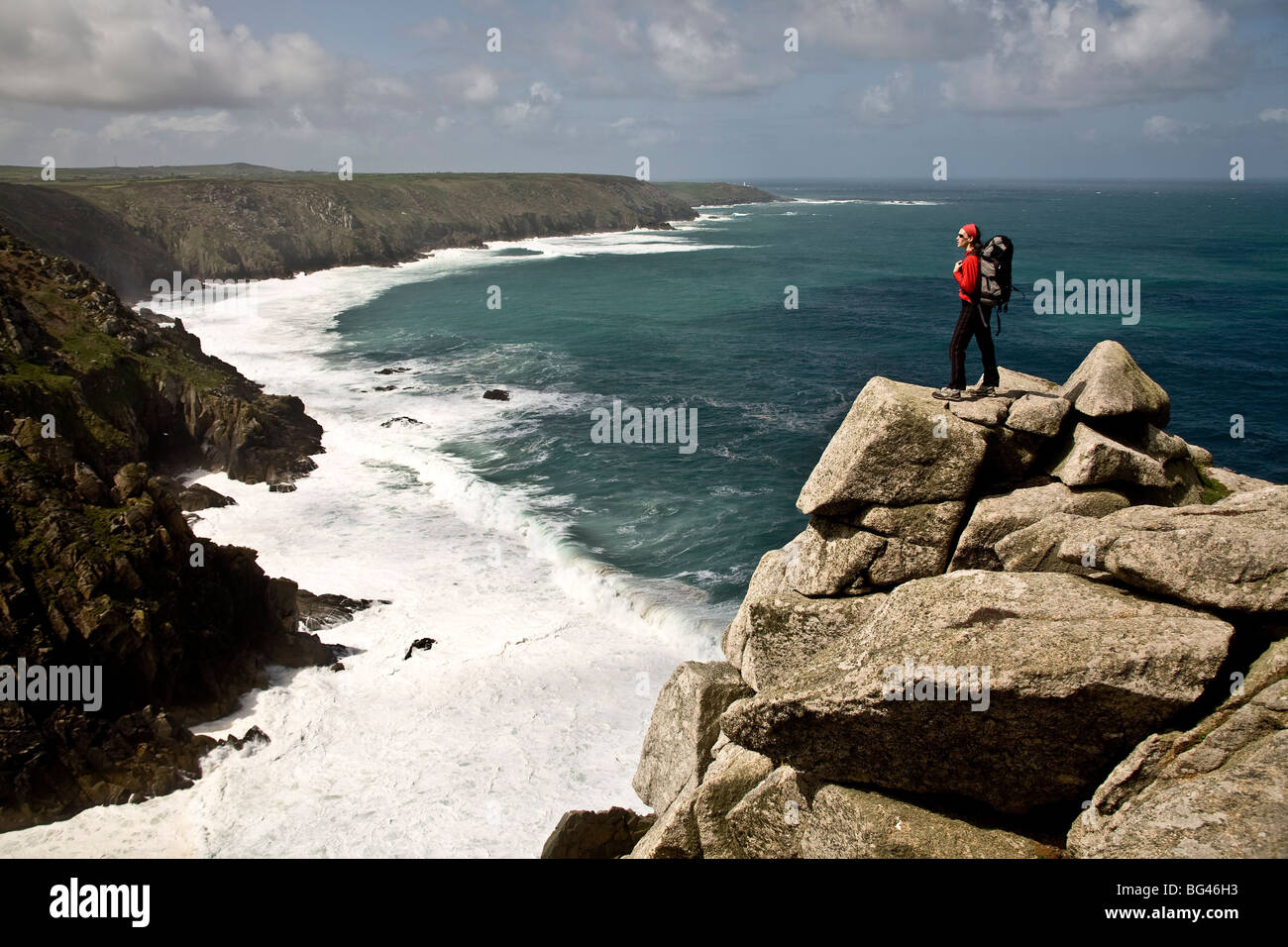 Looking west towards Cape Cornwall and Lands End from Bosigran Cliff ...