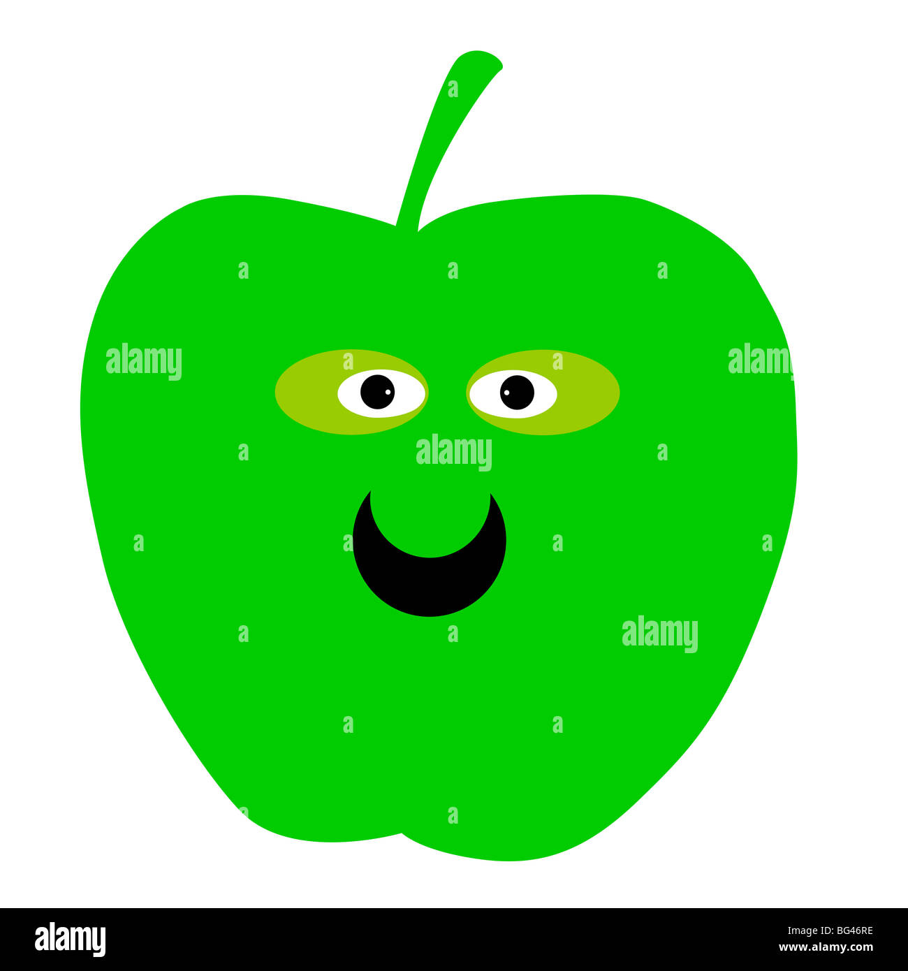 Illustration of smiling green apple isolated on white background Stock ...