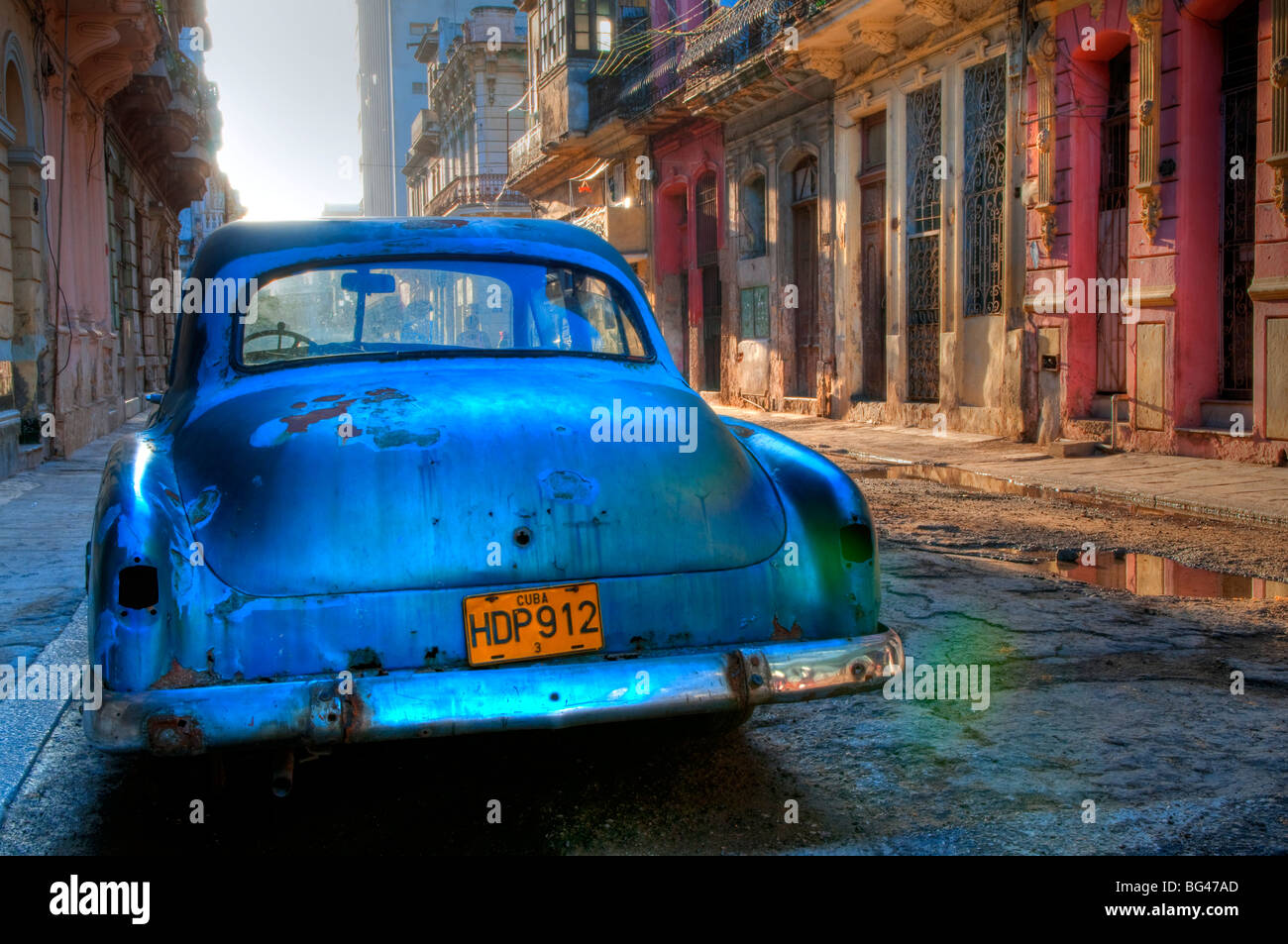 Blue car in Havana, Cuba, Caribbean Stock Photo - Alamy