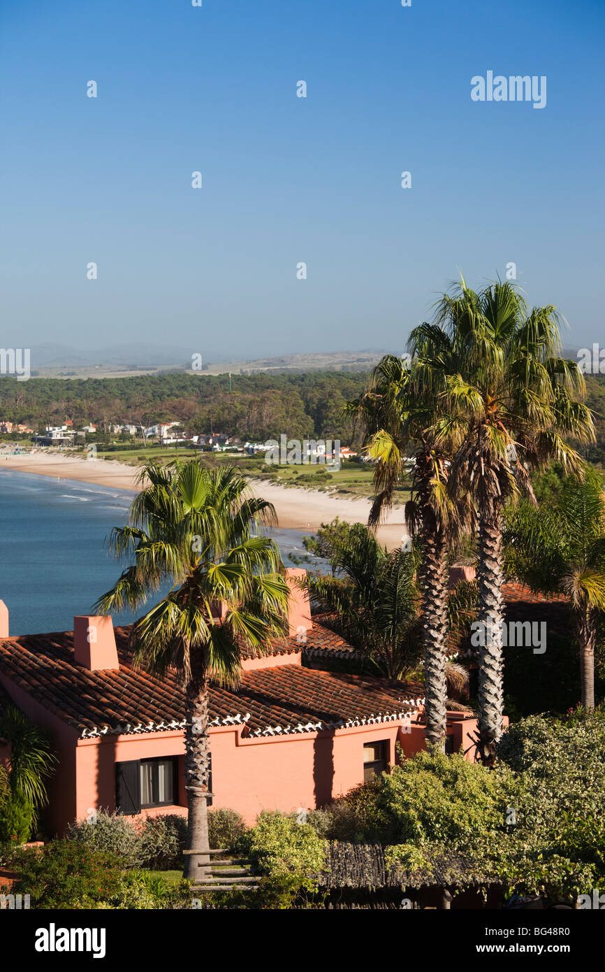 Uruguay, Punta Ballena, Houses above Playa Portezuelo beach, morning ...