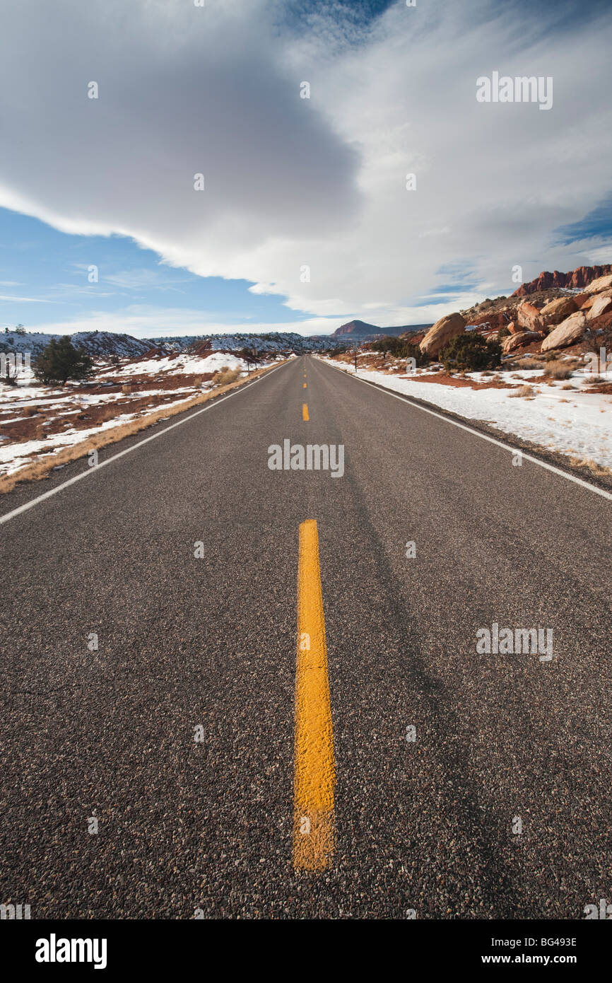 USA, Utah, Torrey, Capitol Reef National Park, Rt. 24, winter Stock ...