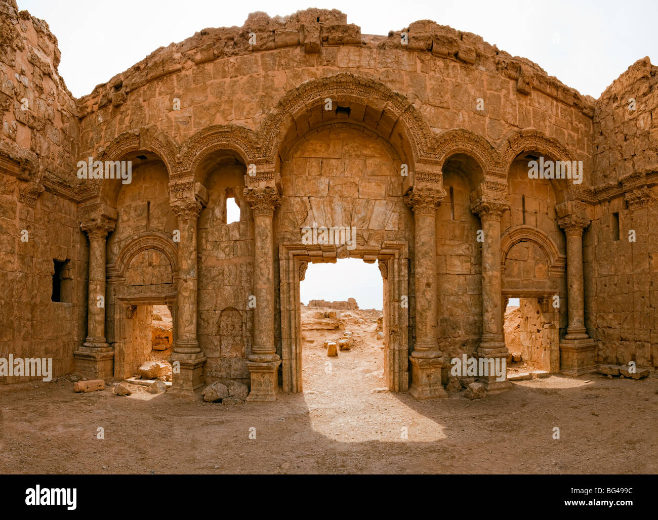 The ruins of the Basilica of St. Sergius rise out of the central Syrian ...