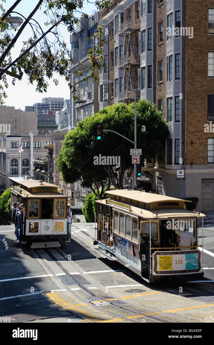 USA, California, San Francisco, California, Cable Car Tram on Pine ...