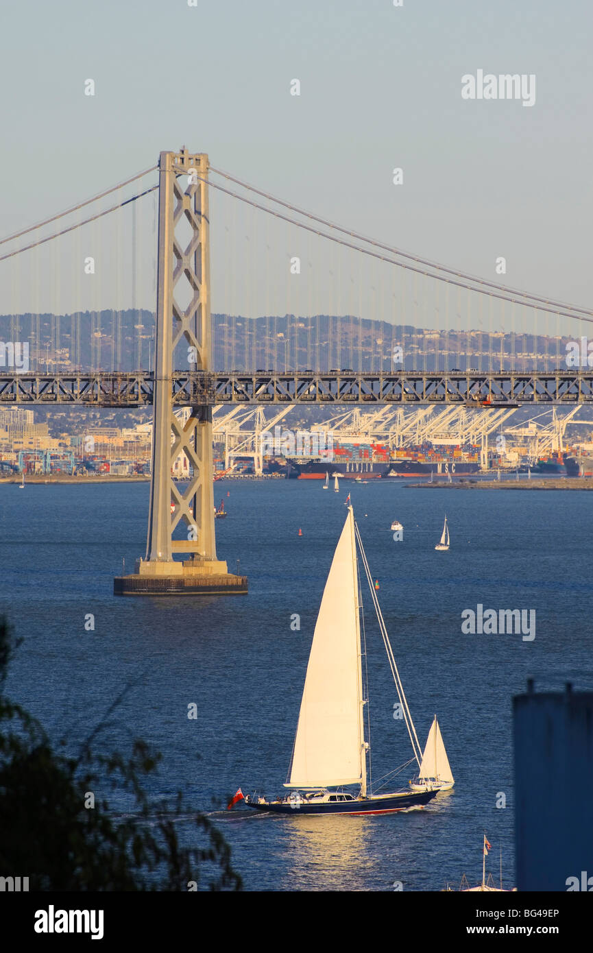 USA, California, San Francisco, Oakland Bay Bridge from Telegraph Hill ...