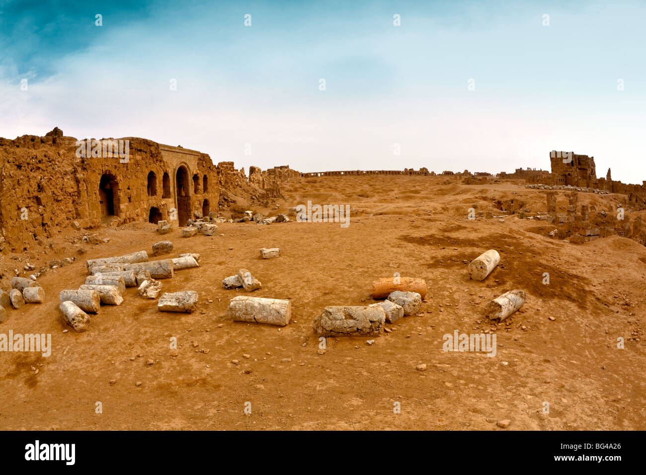 The ruins of the Basilica of St. Sergius rise out of the central Syrian ...