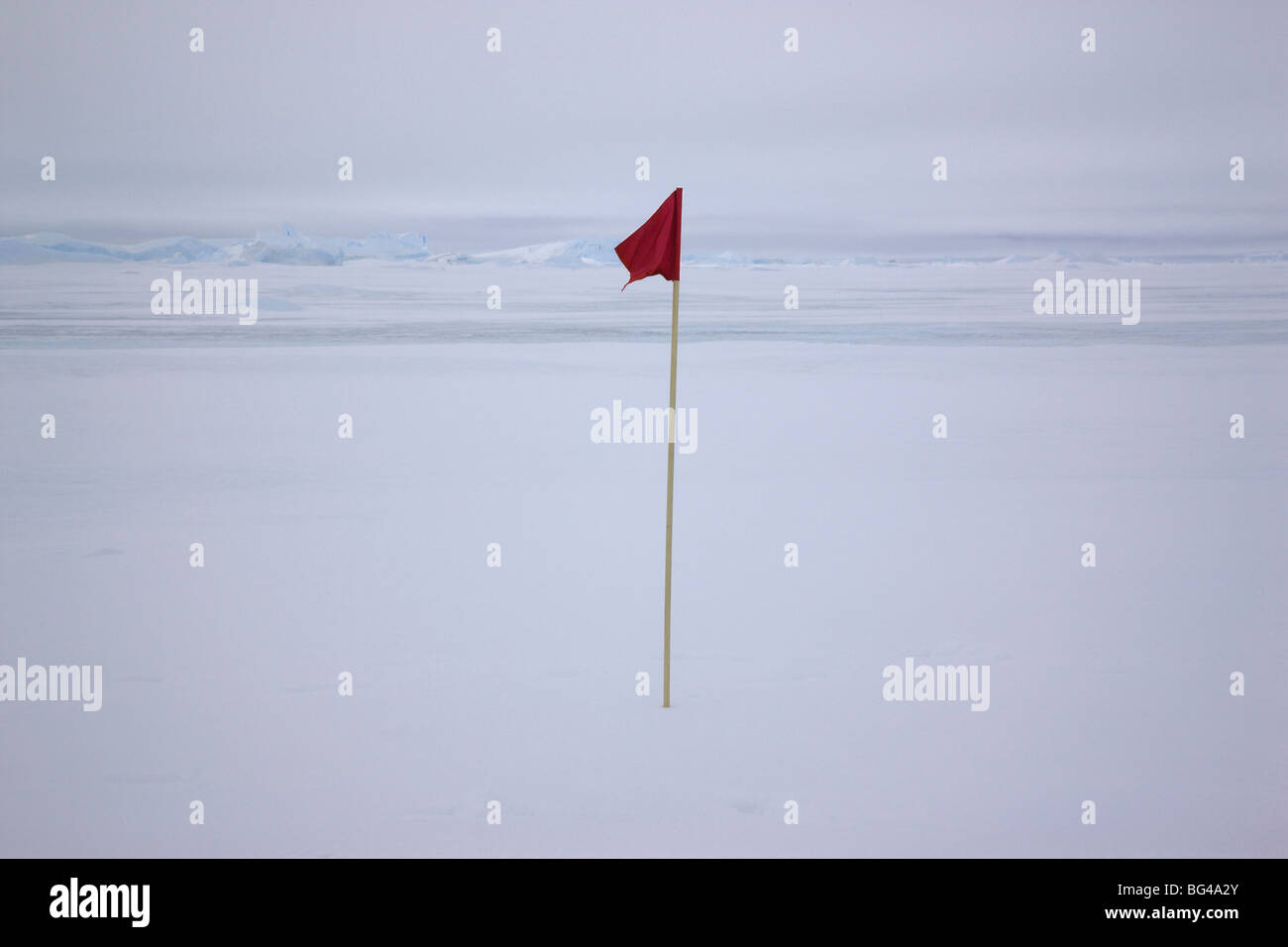 Flag stuck in sea ice to show tourists route to Snow Hill Island ...