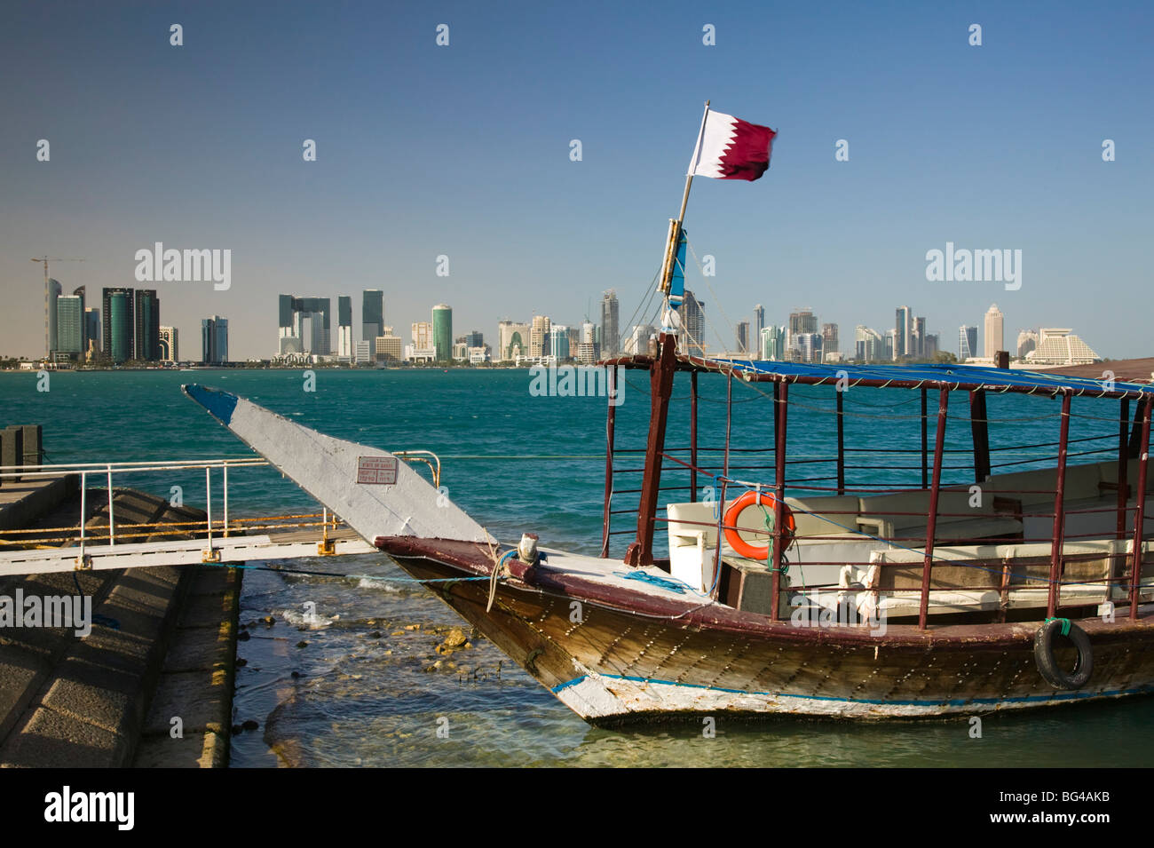 Qatar, Doha, Doha Corniche, Water Taxis to Palm Tree Island Stock Photo ...