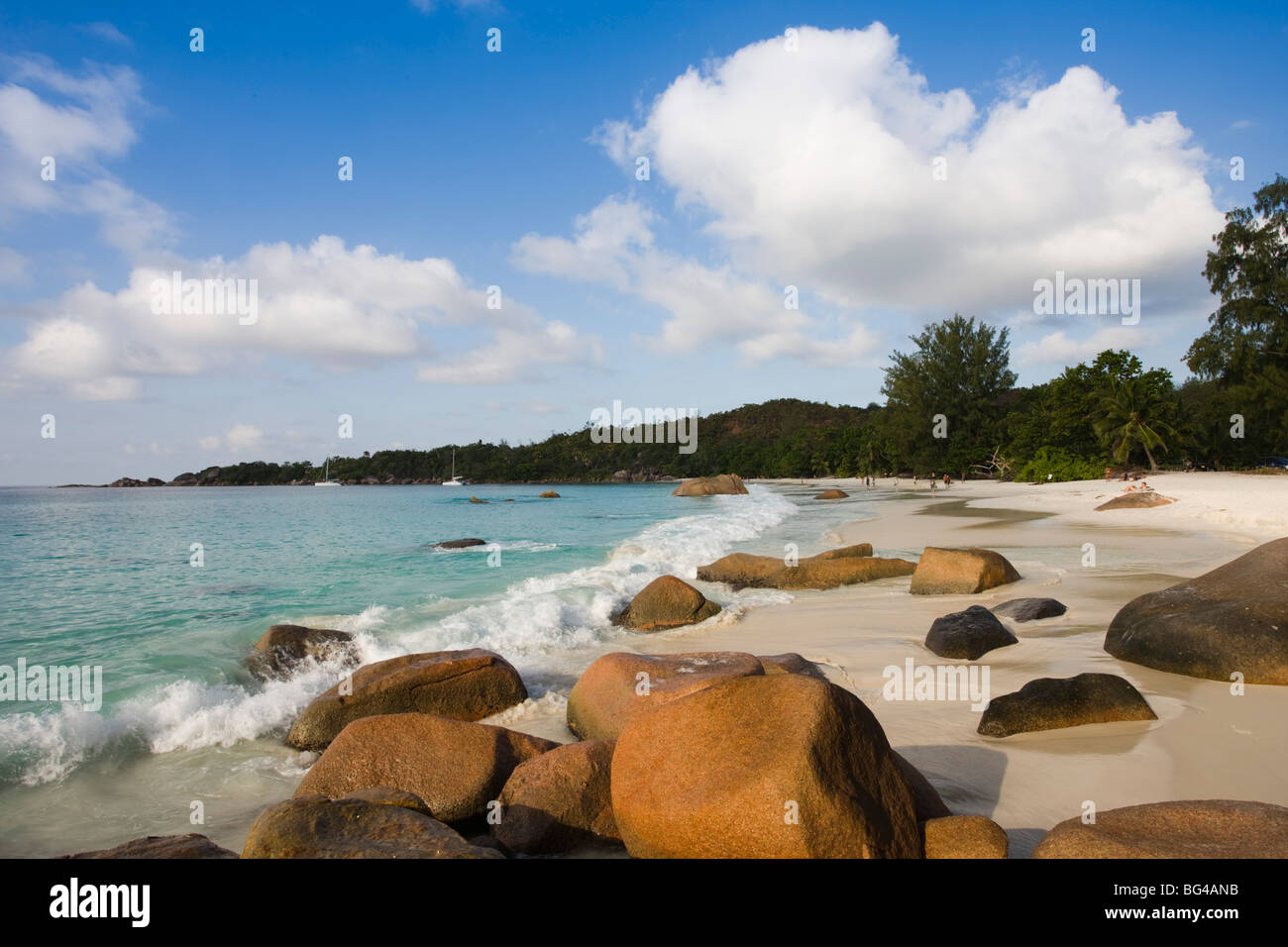 Seychelles, Praslin Island, Chevalier Bay, Anse Lazio beach Stock Photo ...