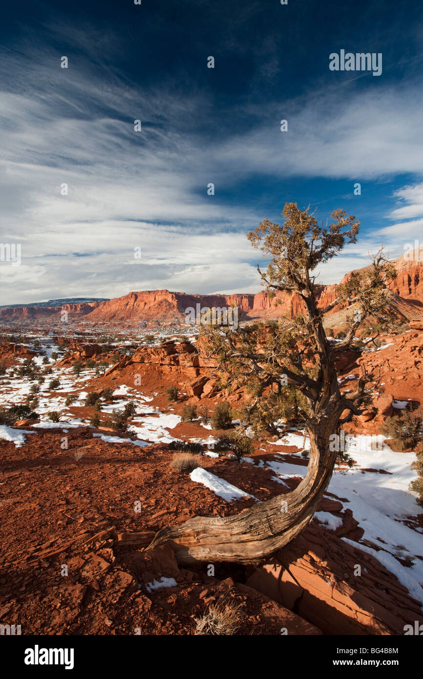 USA, Utah, Torrey, Capitol Reef National Park, Panorama Point, winter ...