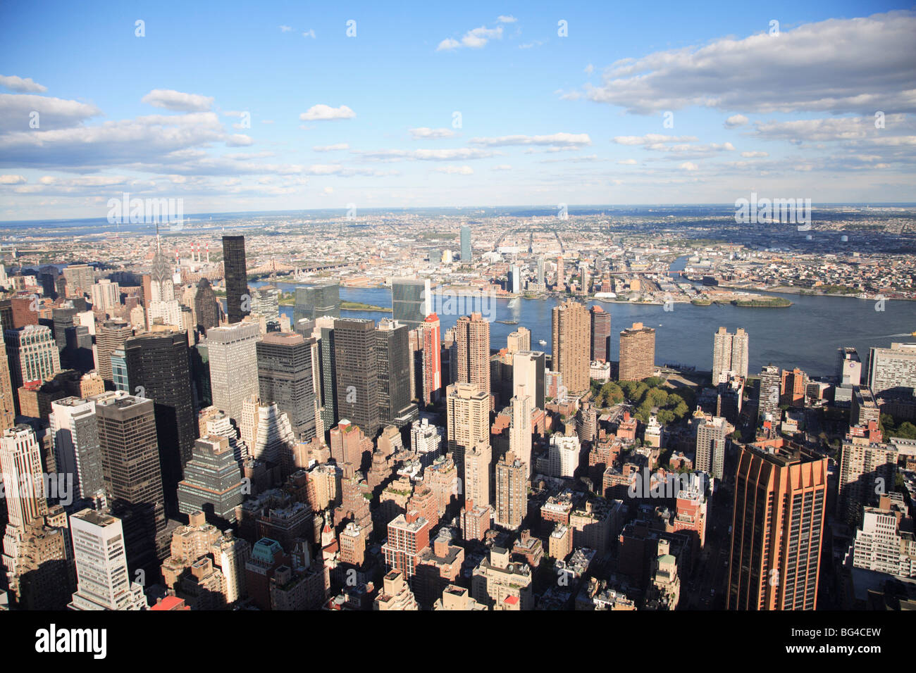 Shadow of Empire State Building, Manhattan, East River, Queens, New ...