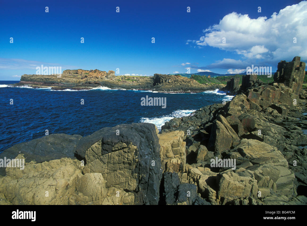 Columnar structures, created during cooling of basalt lava, near Bombo ...