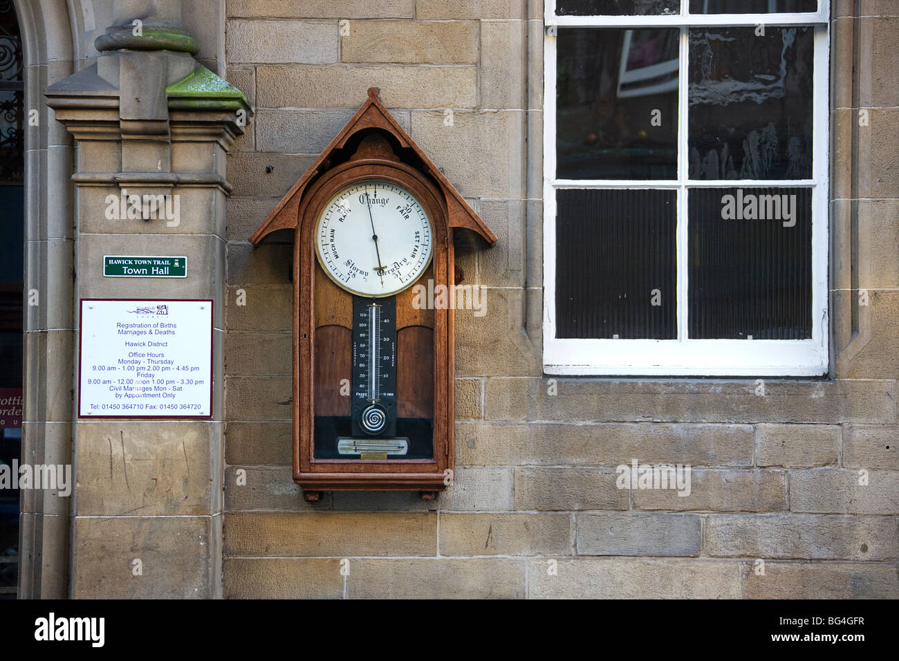 Barometer by entrance of the town hall Hawick Stock Photo - Alamy
