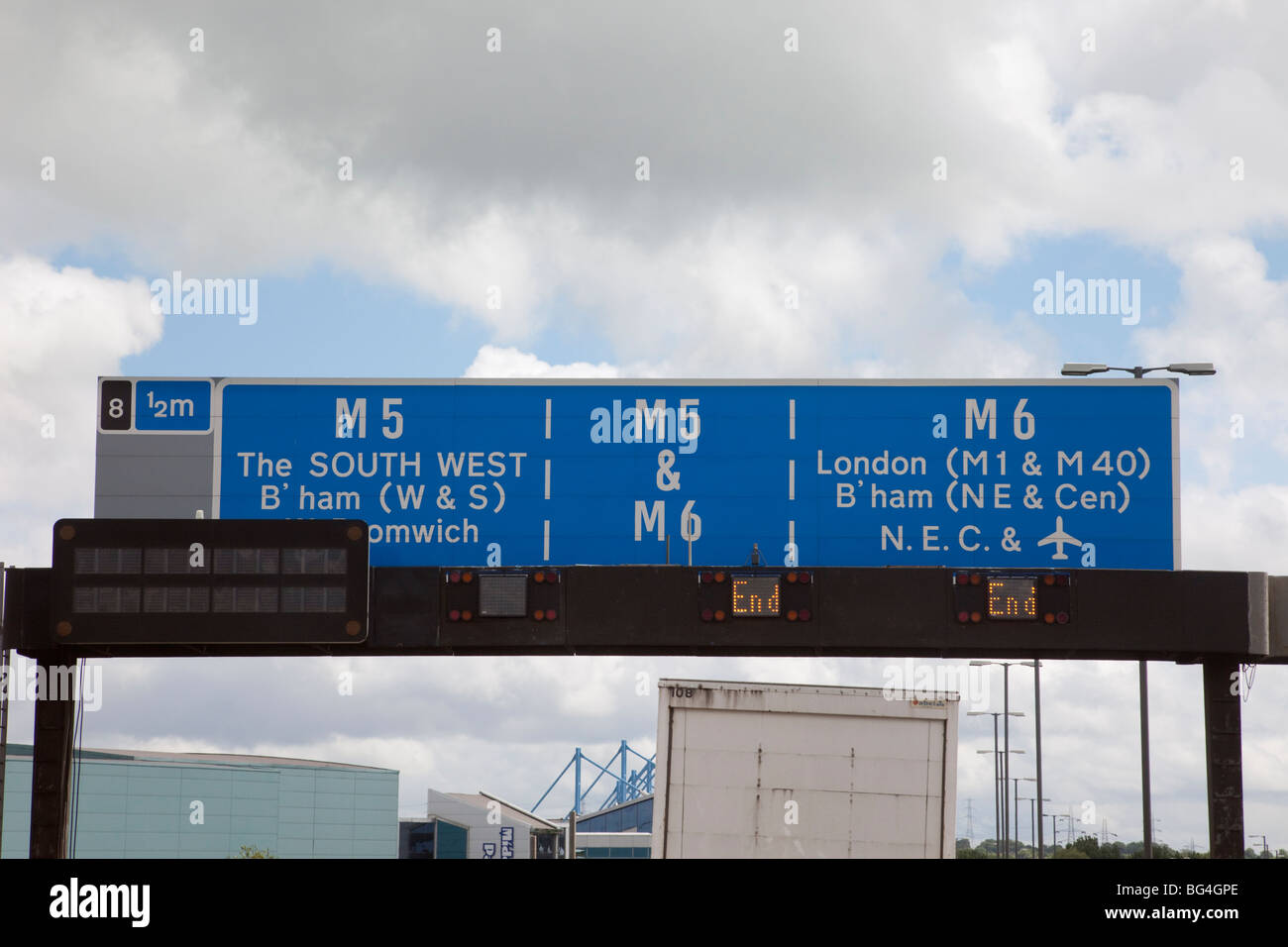 Overhead gantry Motorway signs above the M6 before junction 8 for the ...