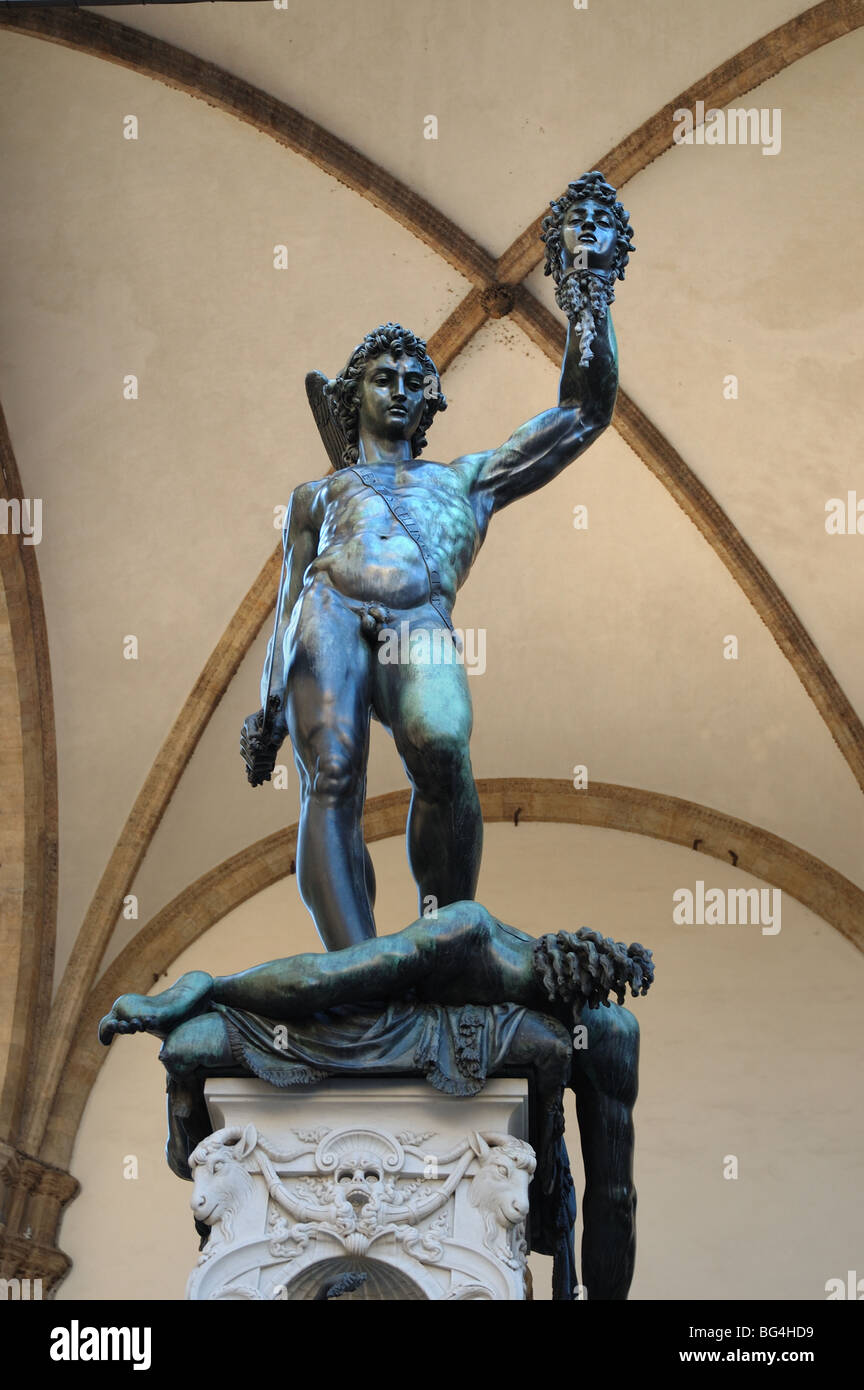 Statue Of Perseus Killing The Medusa In The Loggia In Winter In The Piazza Della Signoria In