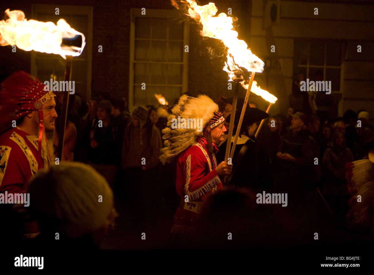 Lewes bonfire celebrations. A torchlight procession through the streets ...