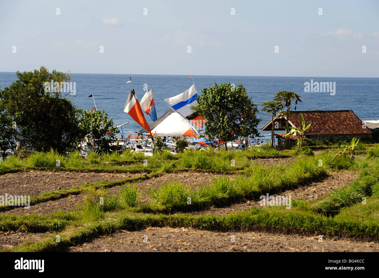 Traditional prahu in Ujung fishing harbour near Amlapura, Bali ...