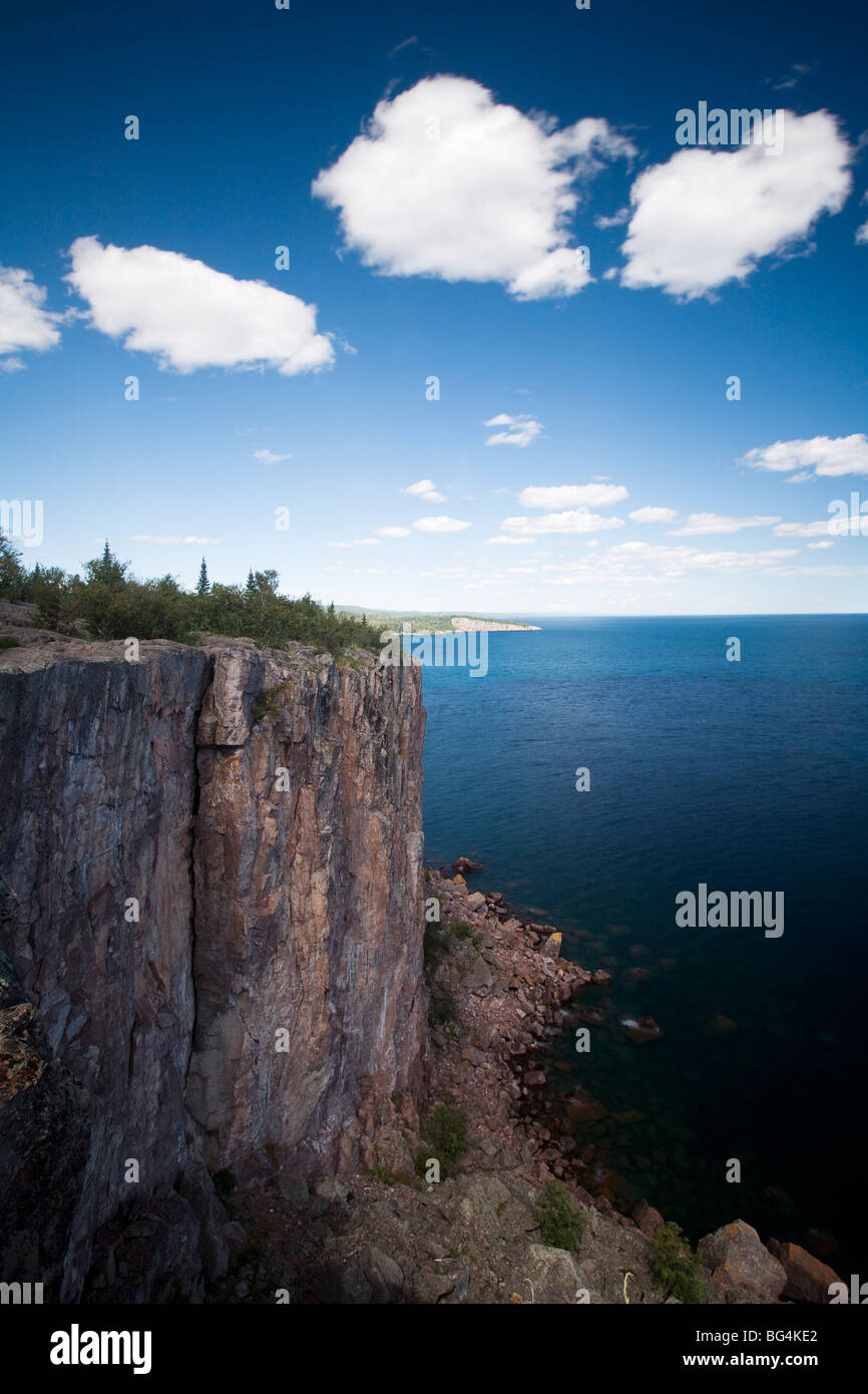 Palisade head overlooking Lake Superior with three clouds above Stock ...