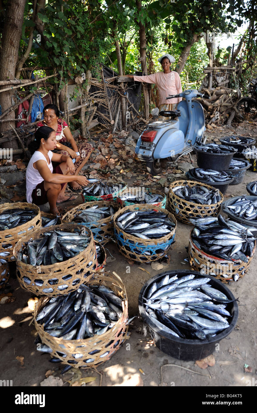 Traditional fish market in Ujung fishing harbour near Amlapura, Bali ...