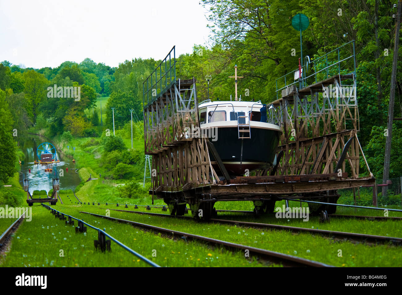 Charter ship on ramp at Elblaski Canal near Elblag, Poland ...