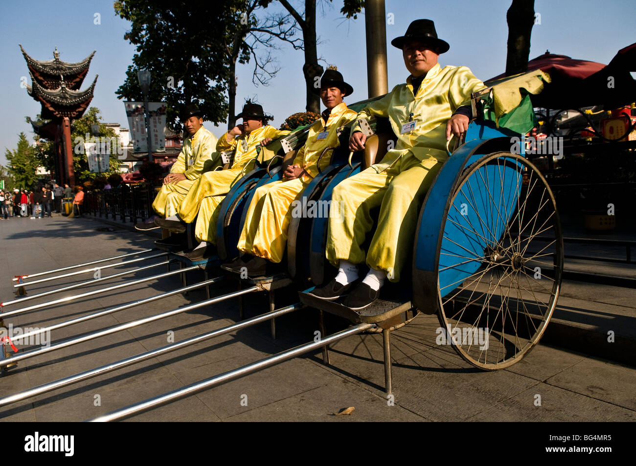 Hand pulled rickshaws near the Confucius temple in Nanjing, China Stock ...