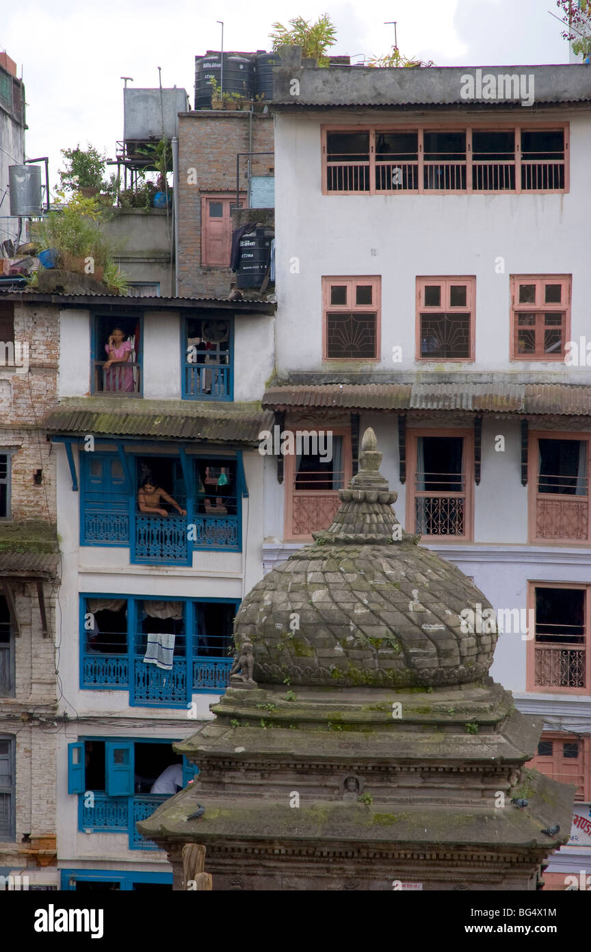 Modern buildings beside the old temple near Durbar Square, Kathmandu ...