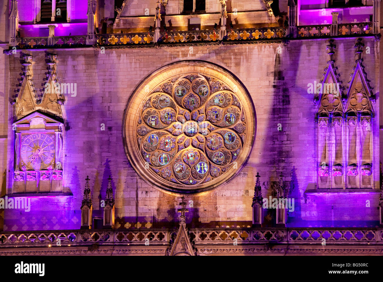 Main (west) rose window of the Cathedral Saint-Jean during the Festival ...