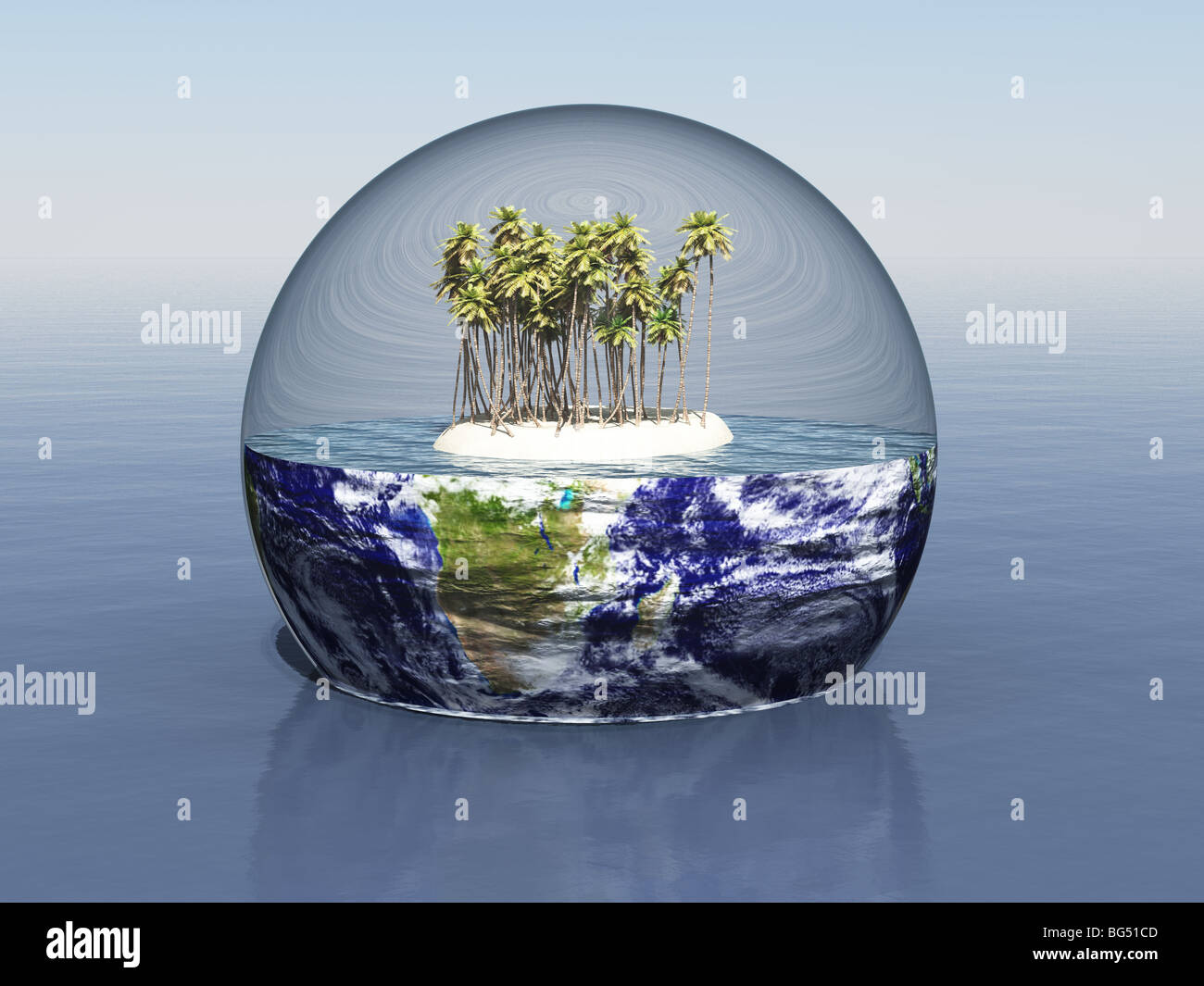 3d render of a tropical island enclosed in a sphere around earth Stock ...
