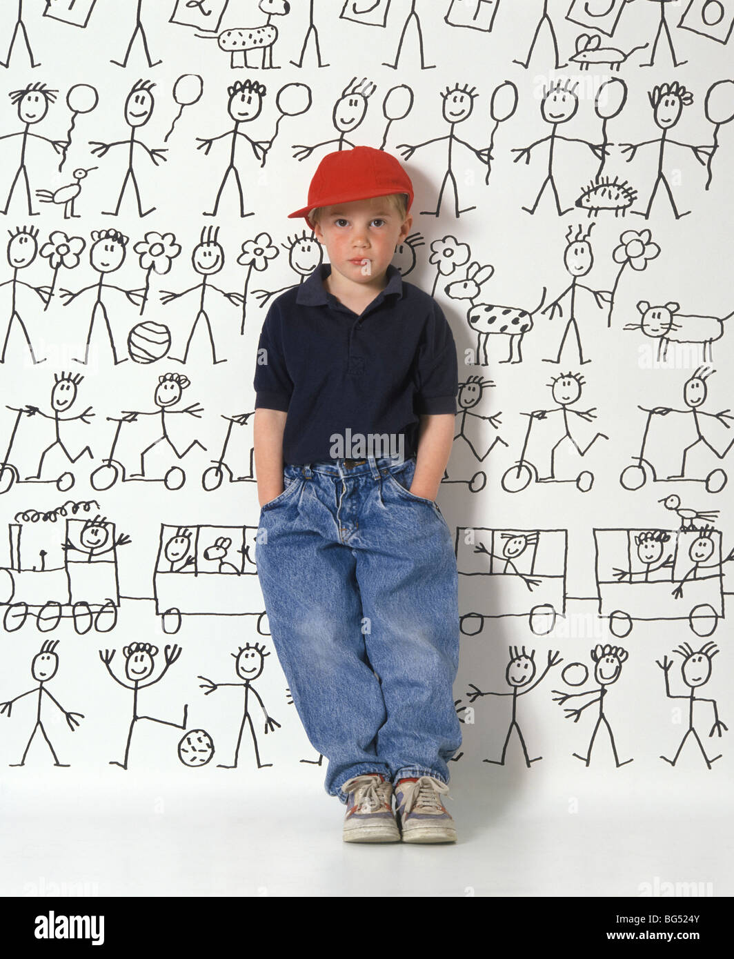 Disappointed little boy with a red cap Stock Photo - Alamy