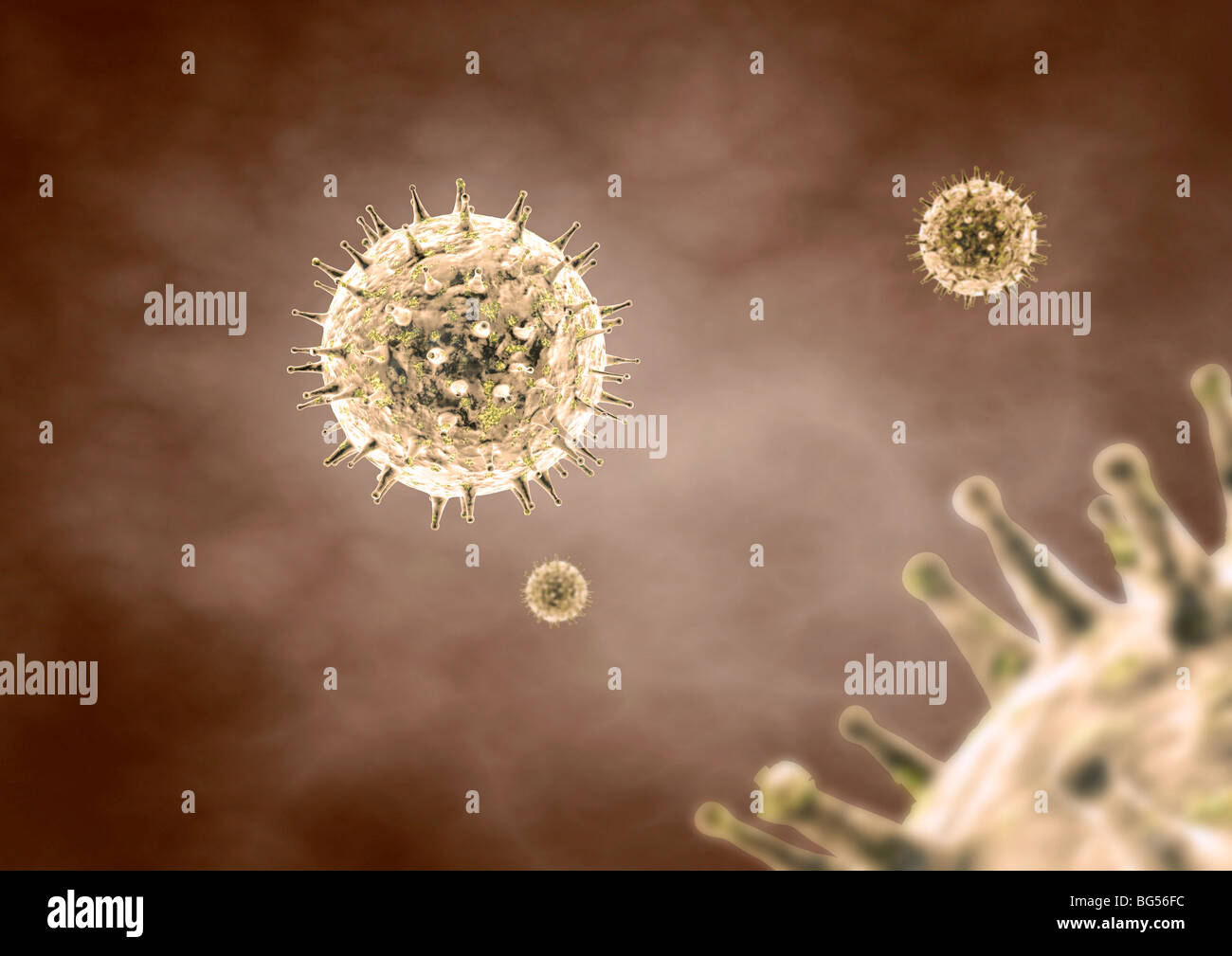 3D model of virus particles. Symbol: viral infection, flu, pandemia ...