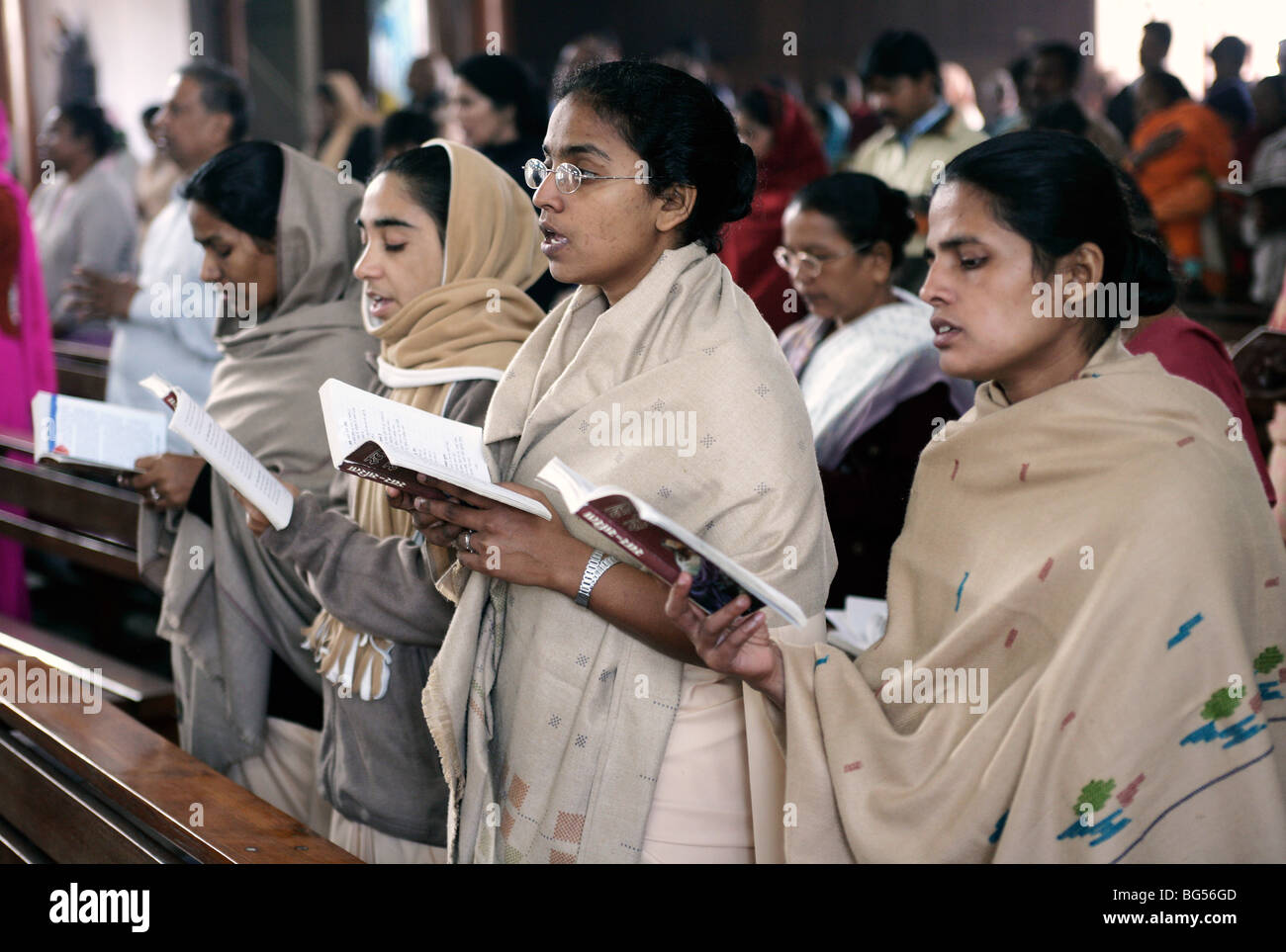 catholic nuns at sunday mass service in the roman catholic cathedral ...