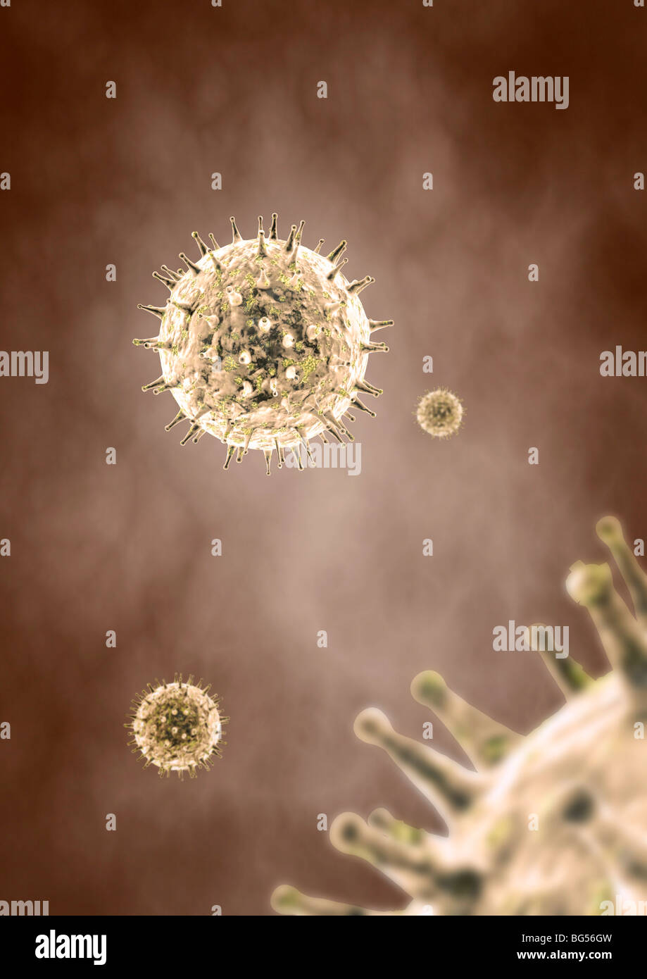 3D model of virus particles. Symbol: viral infection, flu, pandemia ...
