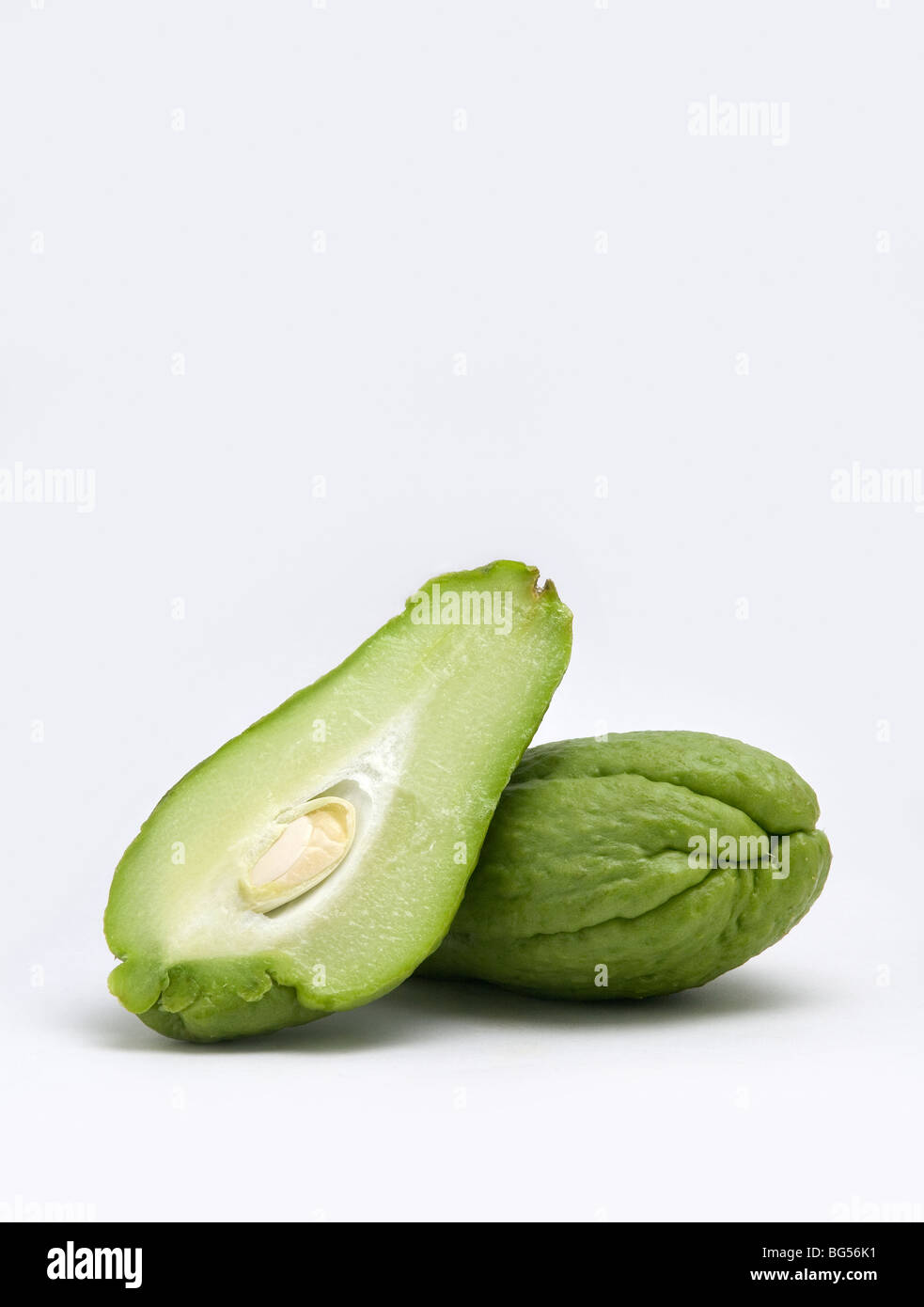 Close-up studio picture of the tropical fruit of chayote. Brazil Stock ...