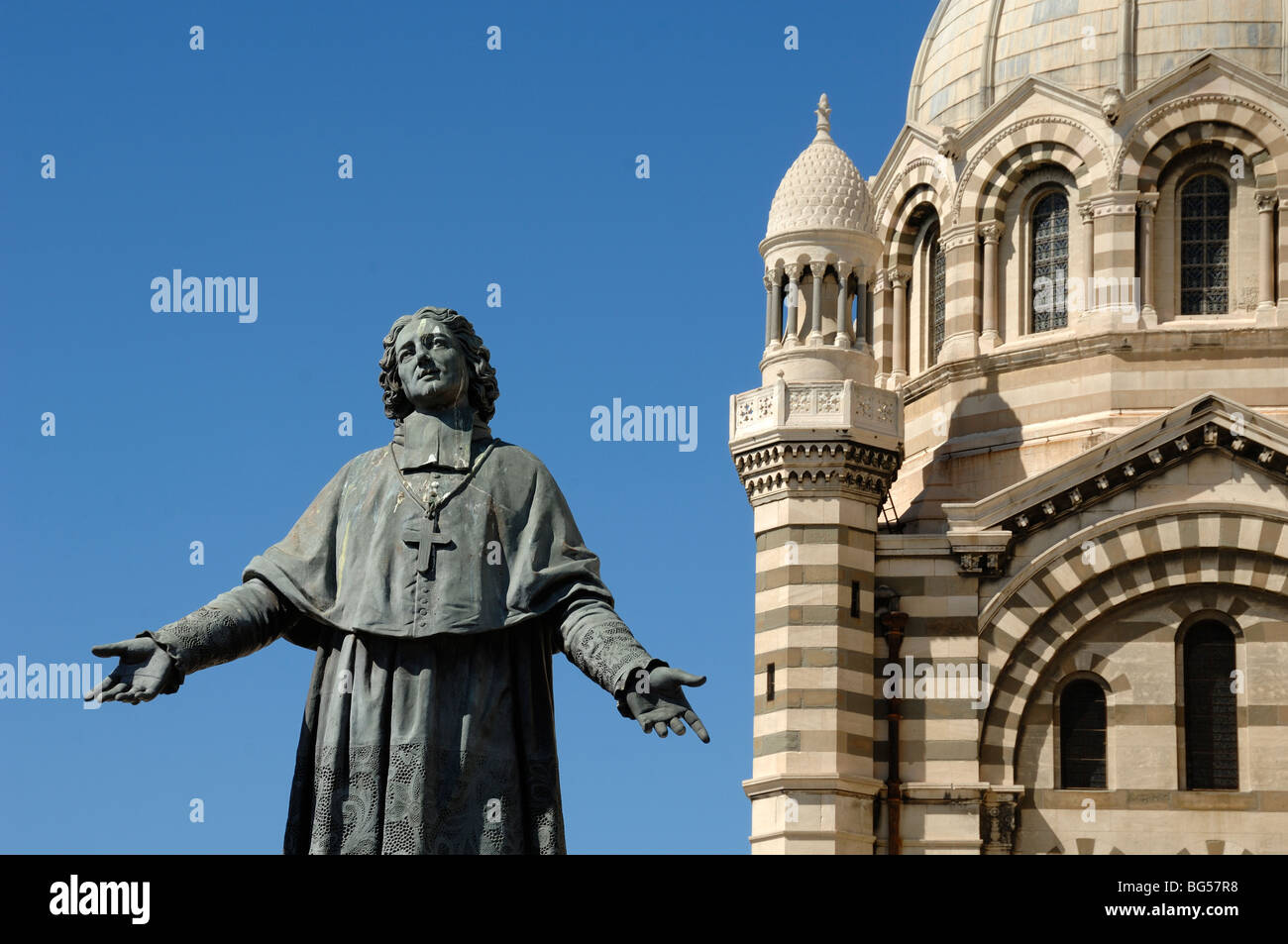 Bishop Henri de Belsunce Statue and Marseille Cathedral or Cathédrale ...