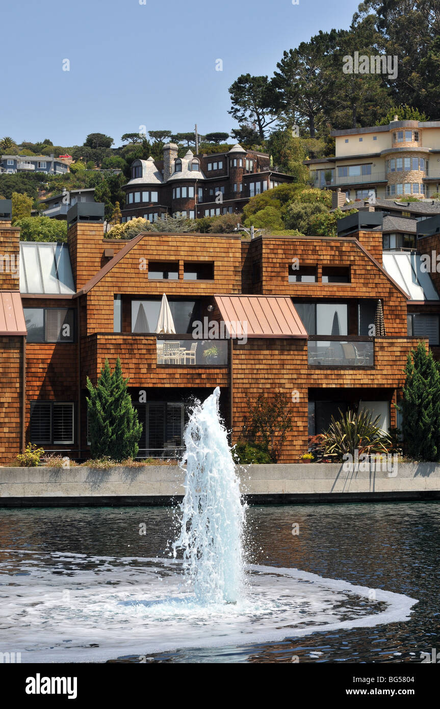 Contemporary housing development alongside a lagoon, close to the ...