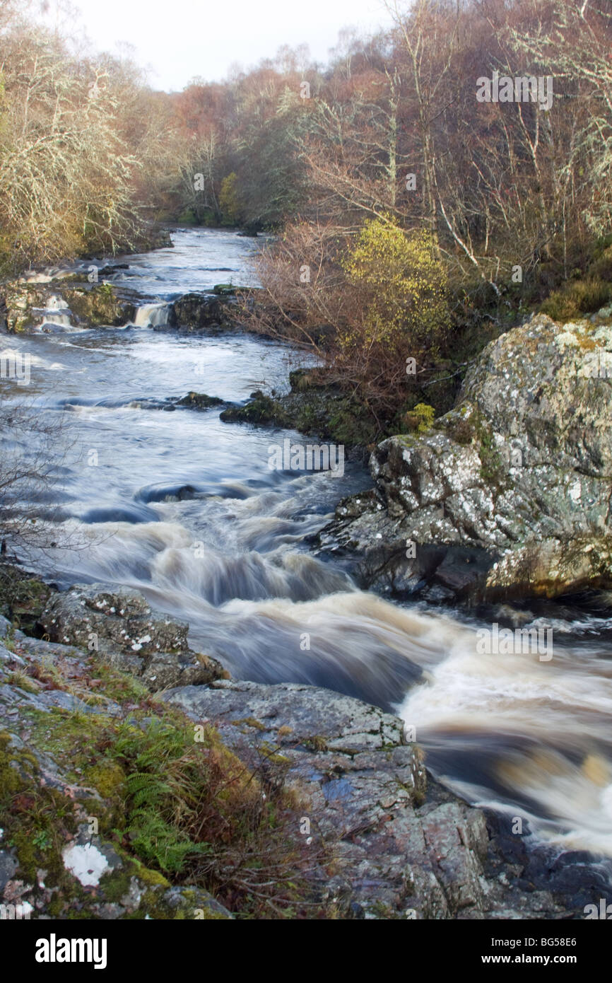 The River Shin upsream from the Falls of Shin, Near Lairg, Sutherland ...