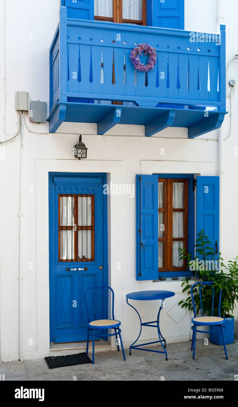 Traditional village street scene in Mandraki on the Greek island of ...