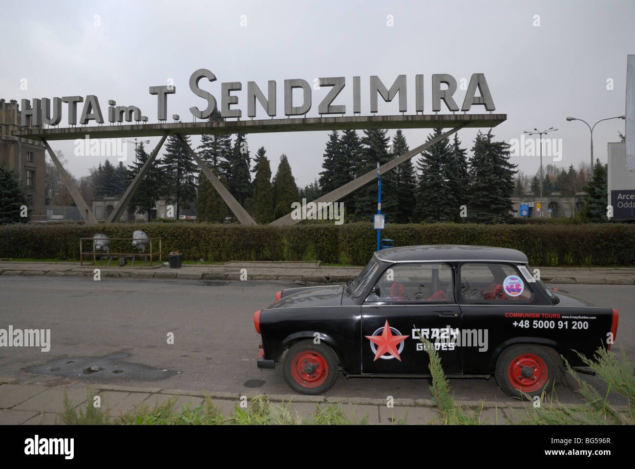 A communist era Trabant 601S motor car in front of the Tadeusz ...