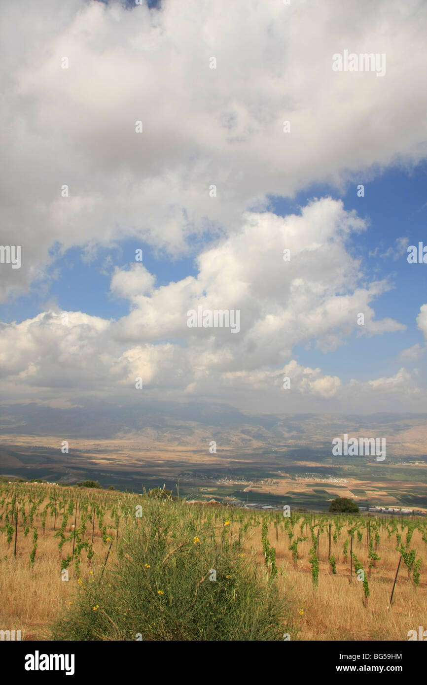 Israel, Upper Galilee, a view of the Hula Valley and Golan Heights from ...
