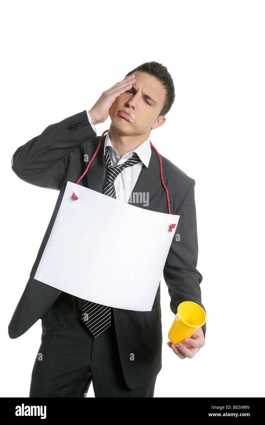 Businessman lost job asking for a work, copy space isolated on white ...