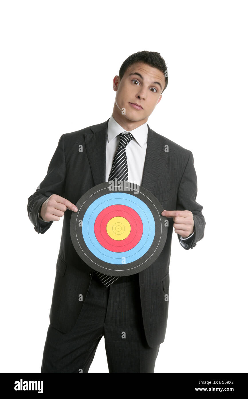 Businessman metaphor of being target isolated on white Stock Photo - Alamy