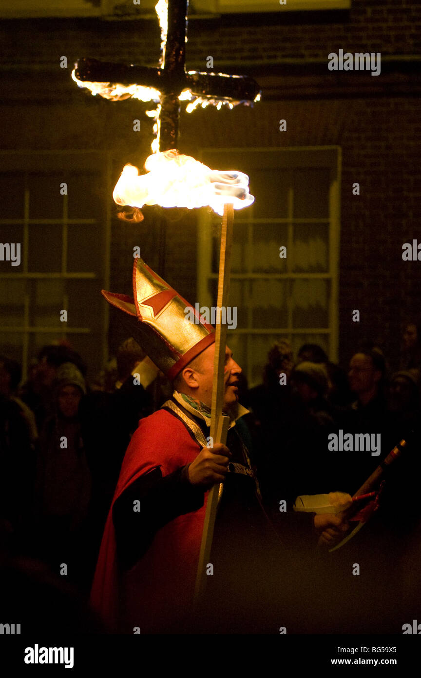 Lewes bonfire celebrations. A torchlight procession through the streets ...