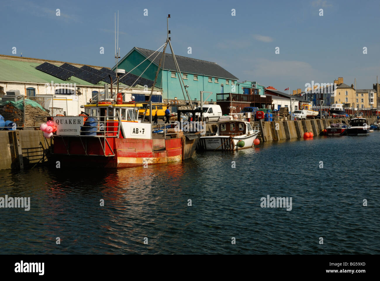 Fishing boats moored to the quayside, Aberystwyth, Wales Stock Photo ...