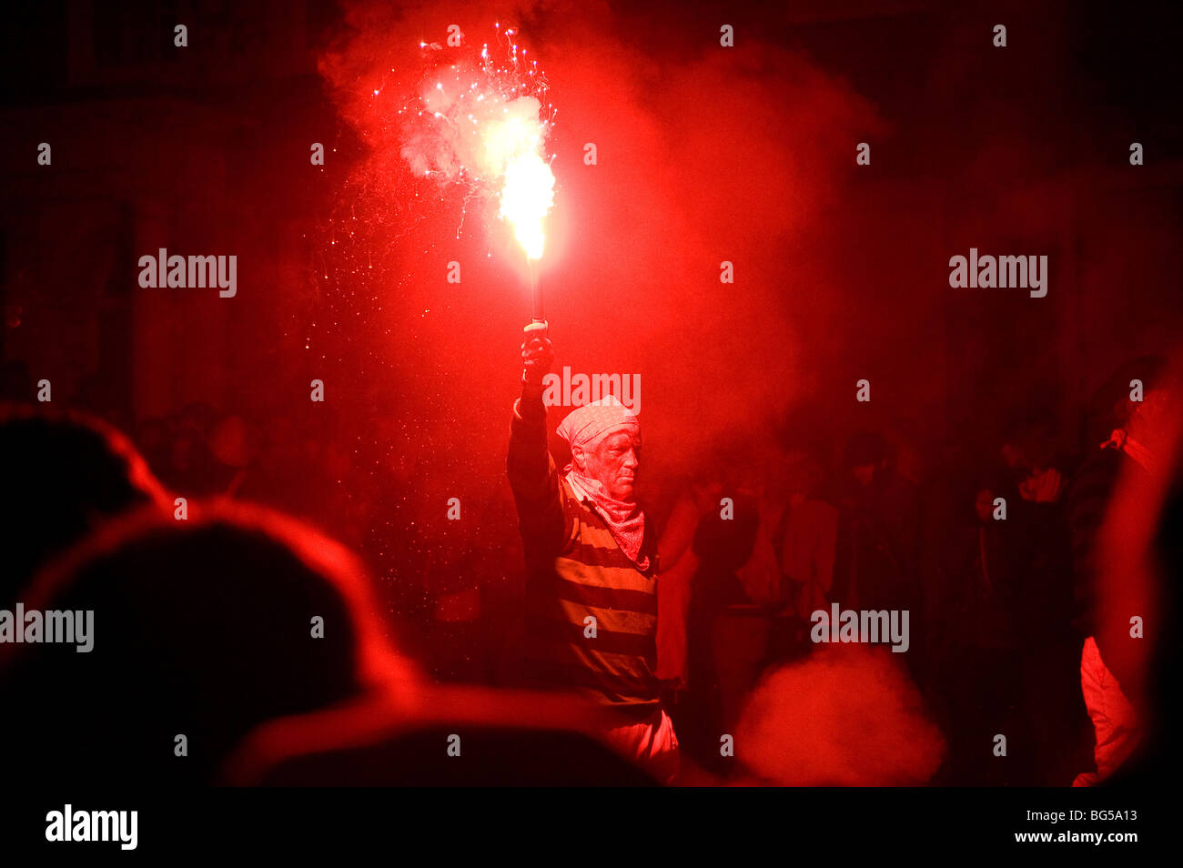 Lewes bonfire celebrations. A torchlight procession through the streets ...