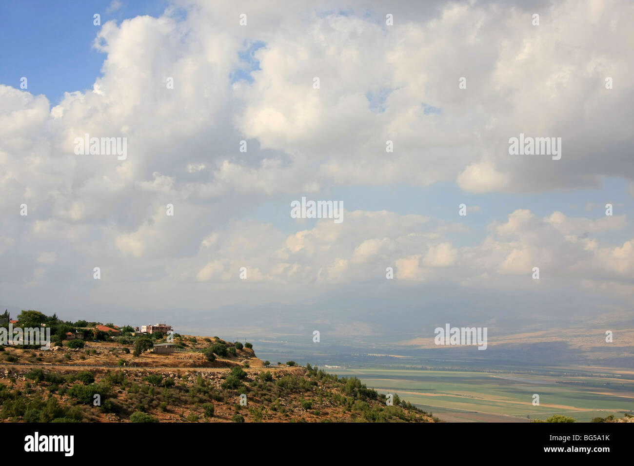 Israel, Upper Galilee, Moshav Ramot Naftali overlooking the Hula Valley ...