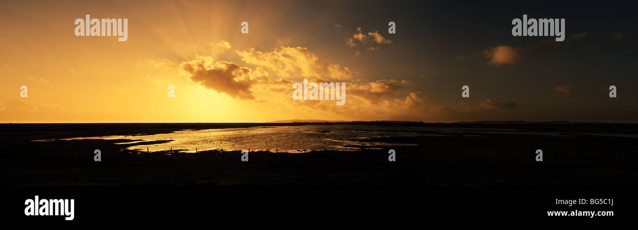 A panoramic view of the sunset over Rye Harbour Nature Reserve in East ...