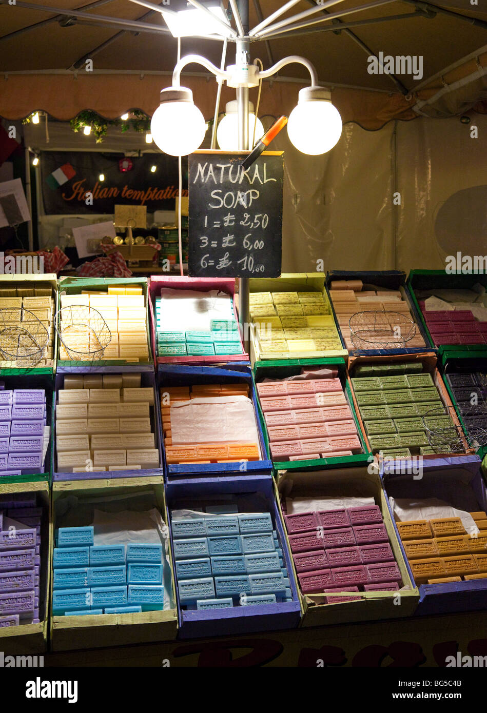 Market stall selling soap hi-res stock photography and images - Alamy