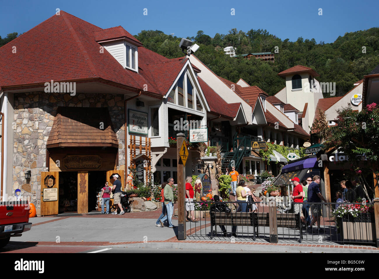 Main street in the town Gatlinburg Tennessee TN overhead from above ...